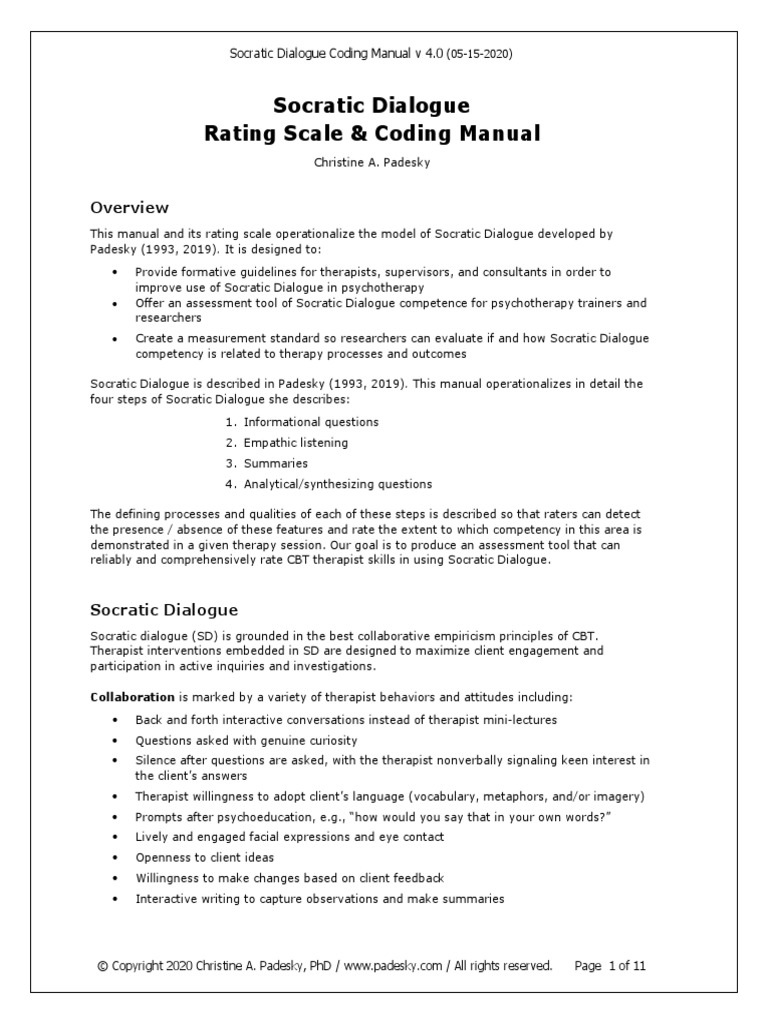Socratic Dialogue RatingSCALE MANUAL | PDF | Psychotherapy | Empathy