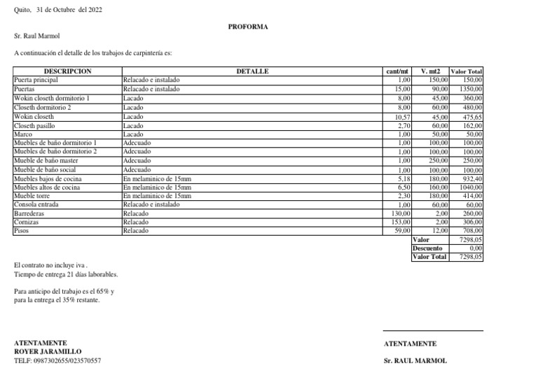 Proforma de Trabajo | PDF