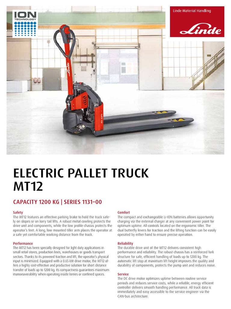 Electric Pallet Truck MT12: CAPACITY 1200 KG - SERIES 1131-00 | Download Free PDF | Battery ...