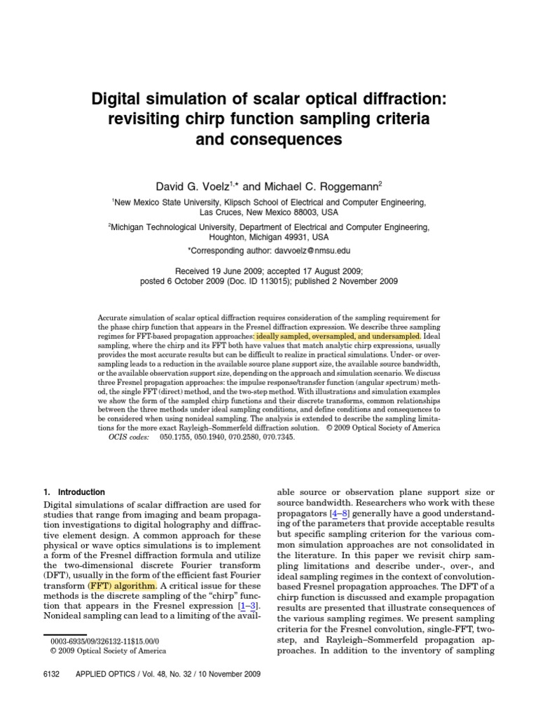 Digital Simulation of Scalar Optical Diffraction Revisiting Chirp Function Sampling Criteria and ...