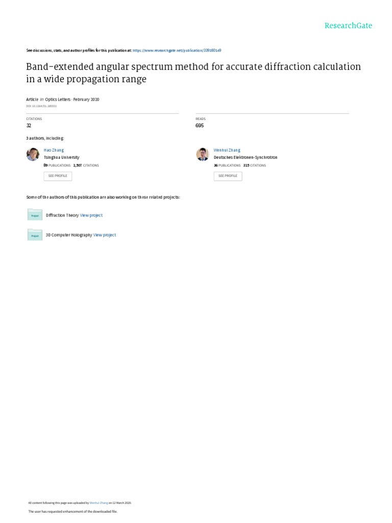 Band-Extended Angular Spectrum Method For Accurate Diffraction Calculation PDF | PDF ...