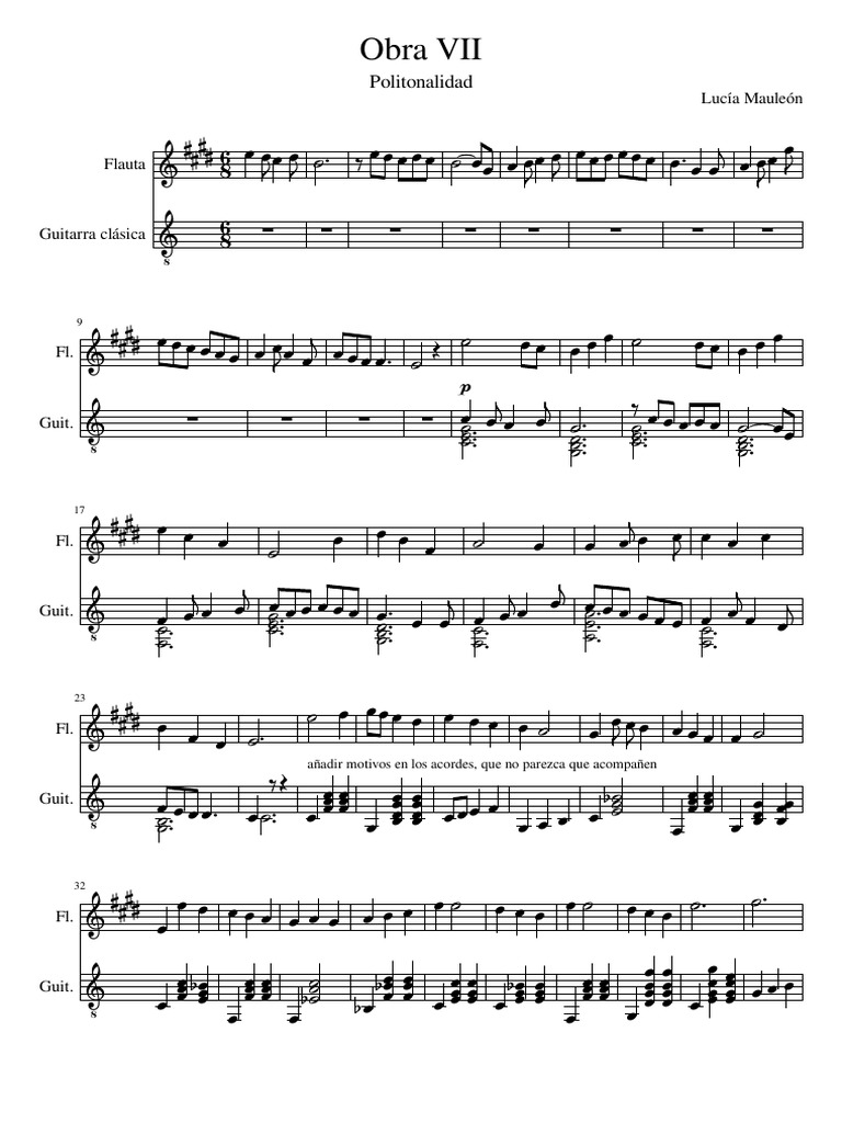 Obra Politonal para Flauta y Guitarra, Lucía Mauleón | PDF
