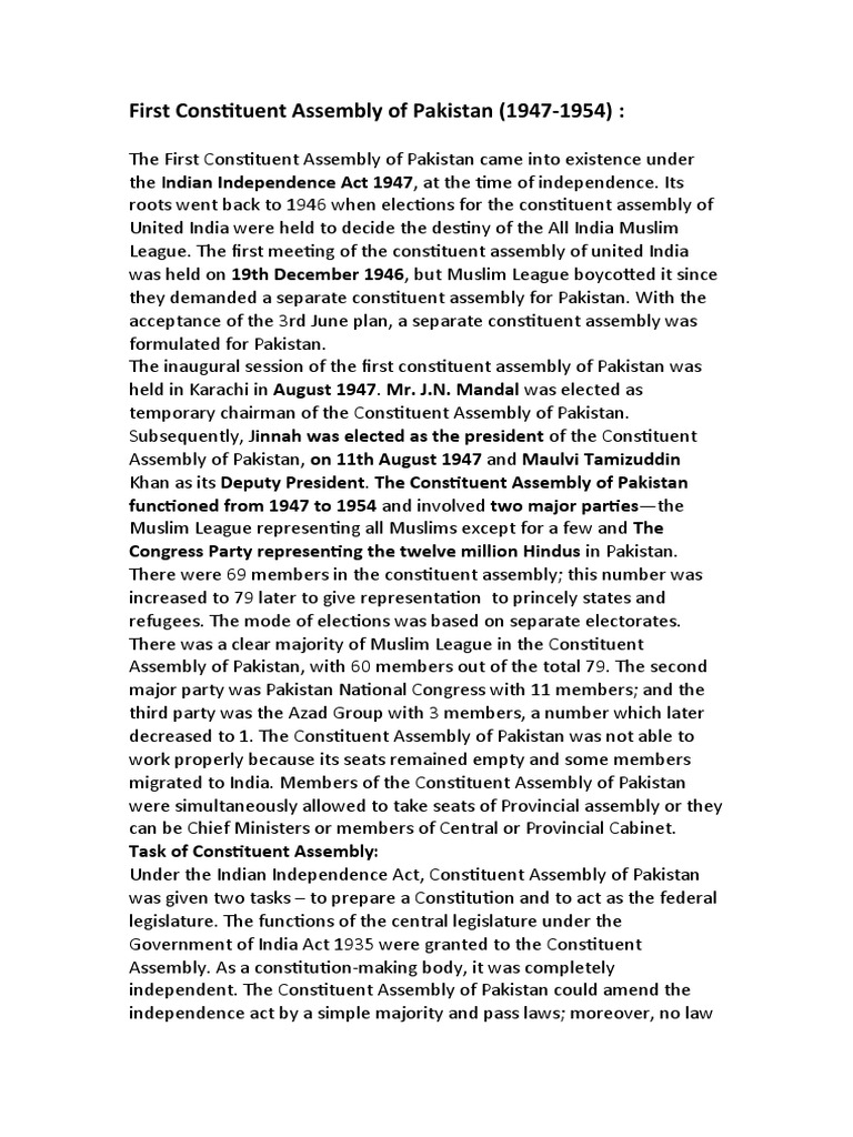 First Constituent Assembly of Pakistan | PDF | Pakistan | All India ...