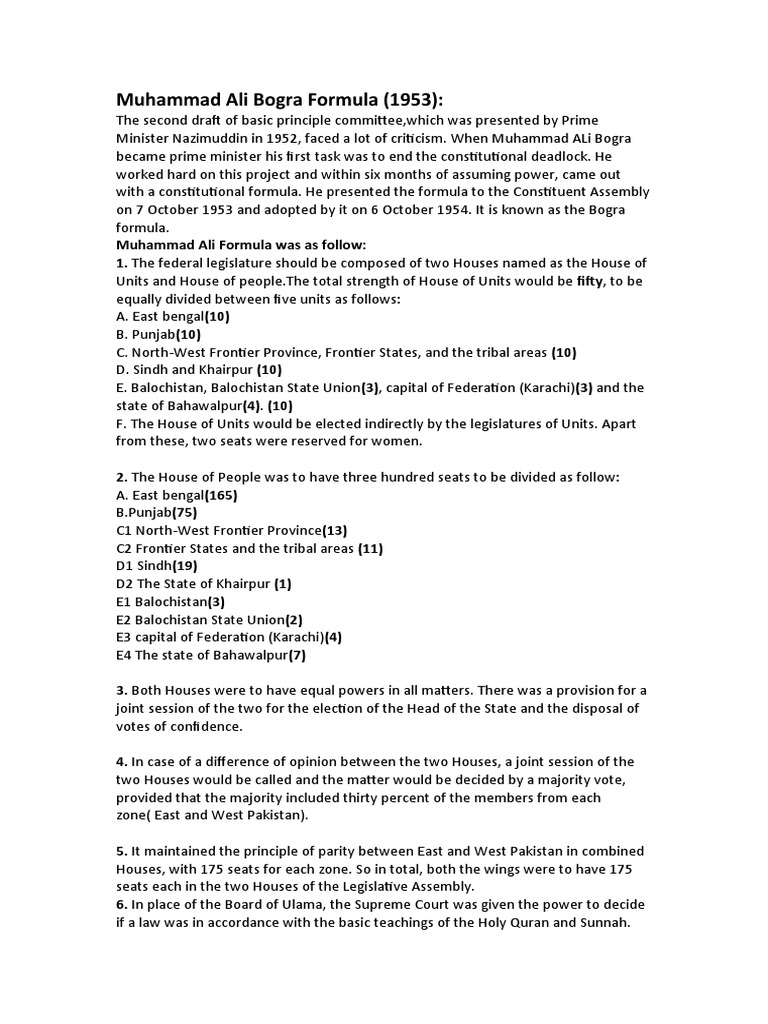 Muhammad Ali Bogra Formula | PDF