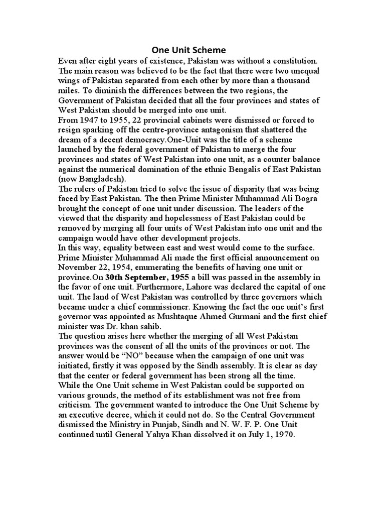 Overview of Pakistan's One Unit Scheme | PDF | Politics | Social Science