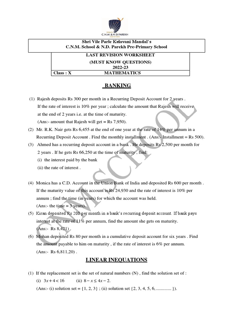 Class X Math Revision Worksheet | PDF | Circle | Sphere