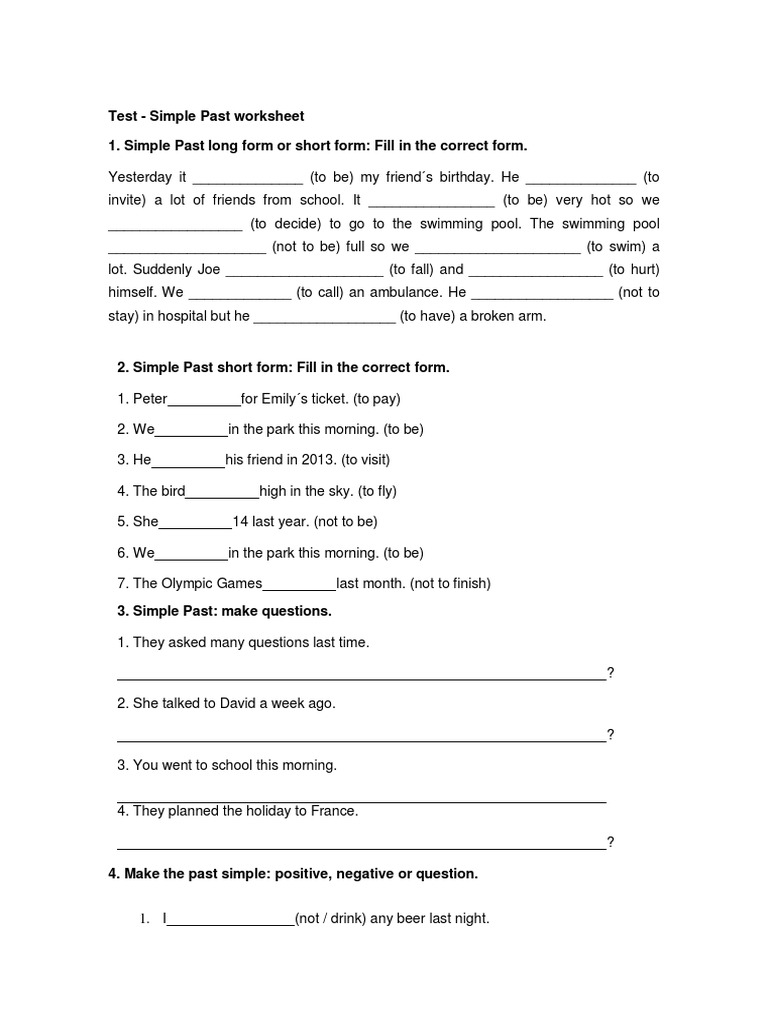 Simple Past mixed exercises test # 1.pdf | PDF