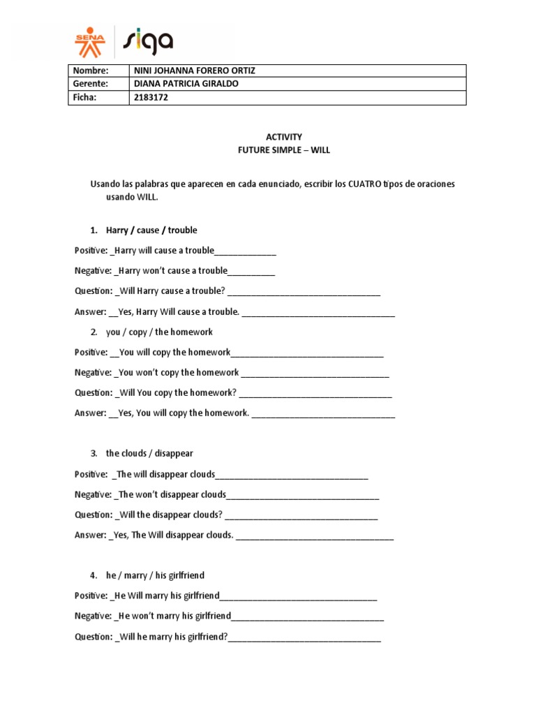Activity - Future Simple - Will. | PDF