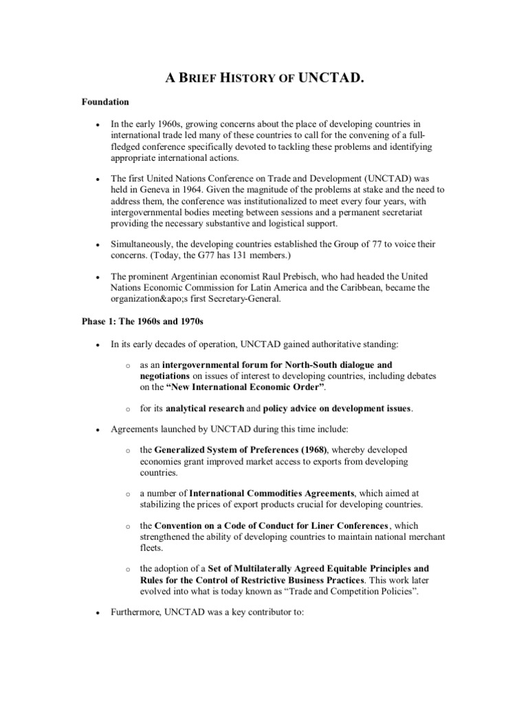 A Brief History of UNCTAD | PDF | United Nations Conference On Trade ...