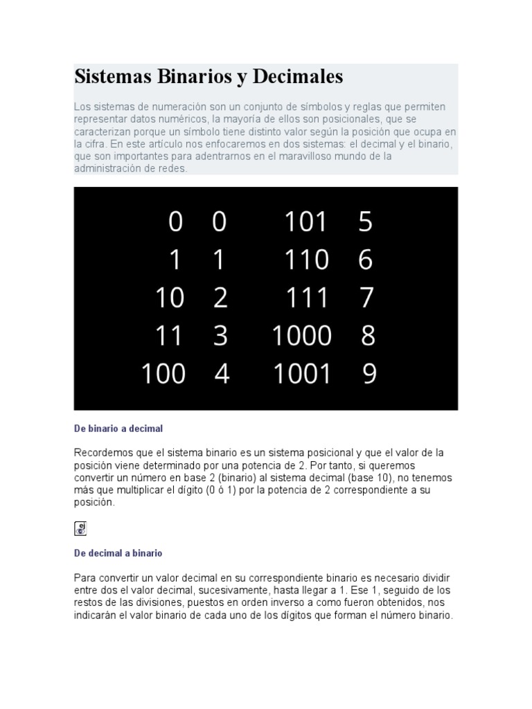 Sistemas Binarios y Decimales | PDF