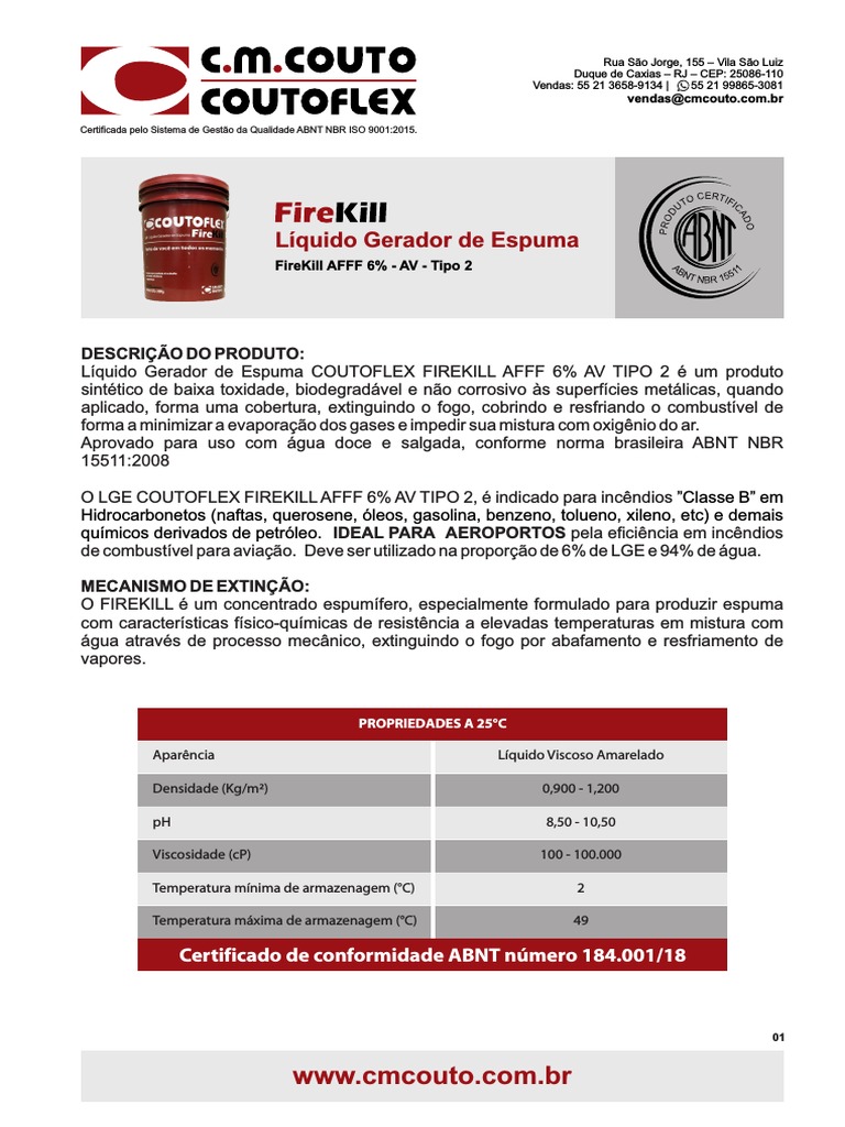 Espuma AFFF 6% Coutoflex para Incêndios | PDF | Embalagem e rotulagem ...