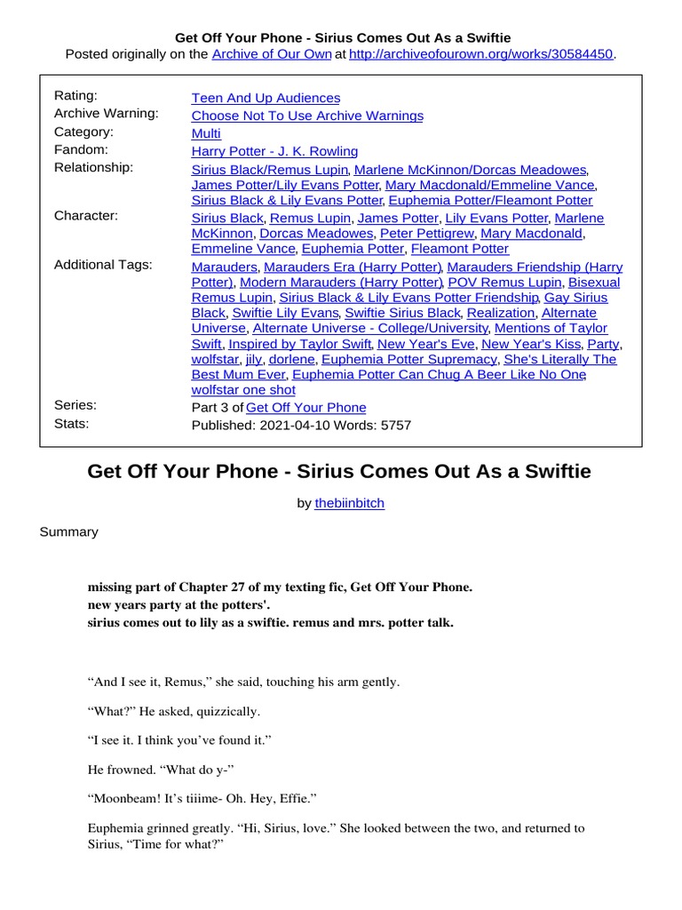Get Off Your Phone - 3 Sirius Comes Out As A Swiftie | PDF
