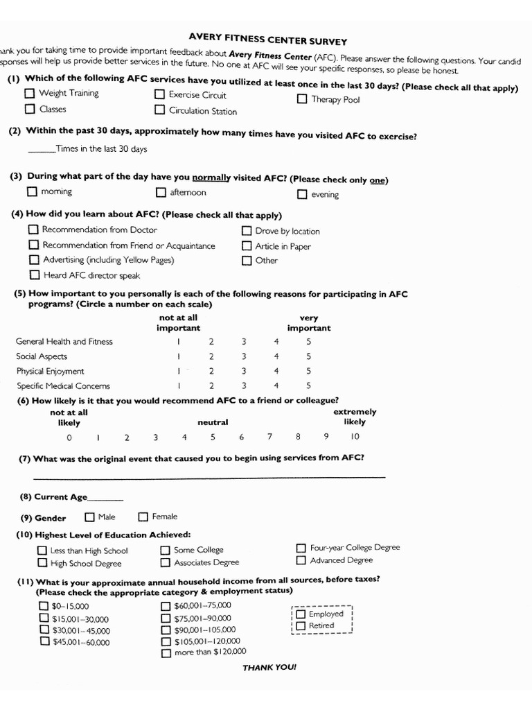 Avery Fitness Center Survey (1) | PDF