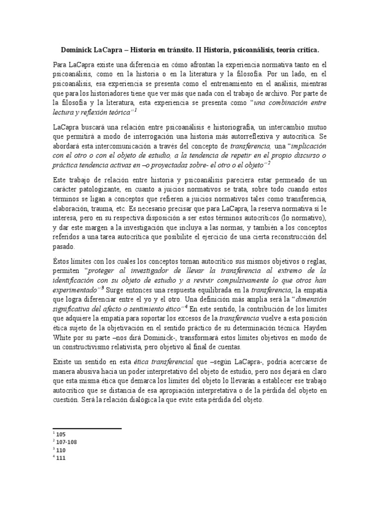 Dominick LaCapra - Historia, Psicoanálisis, Teoría Crítica | PDF ...