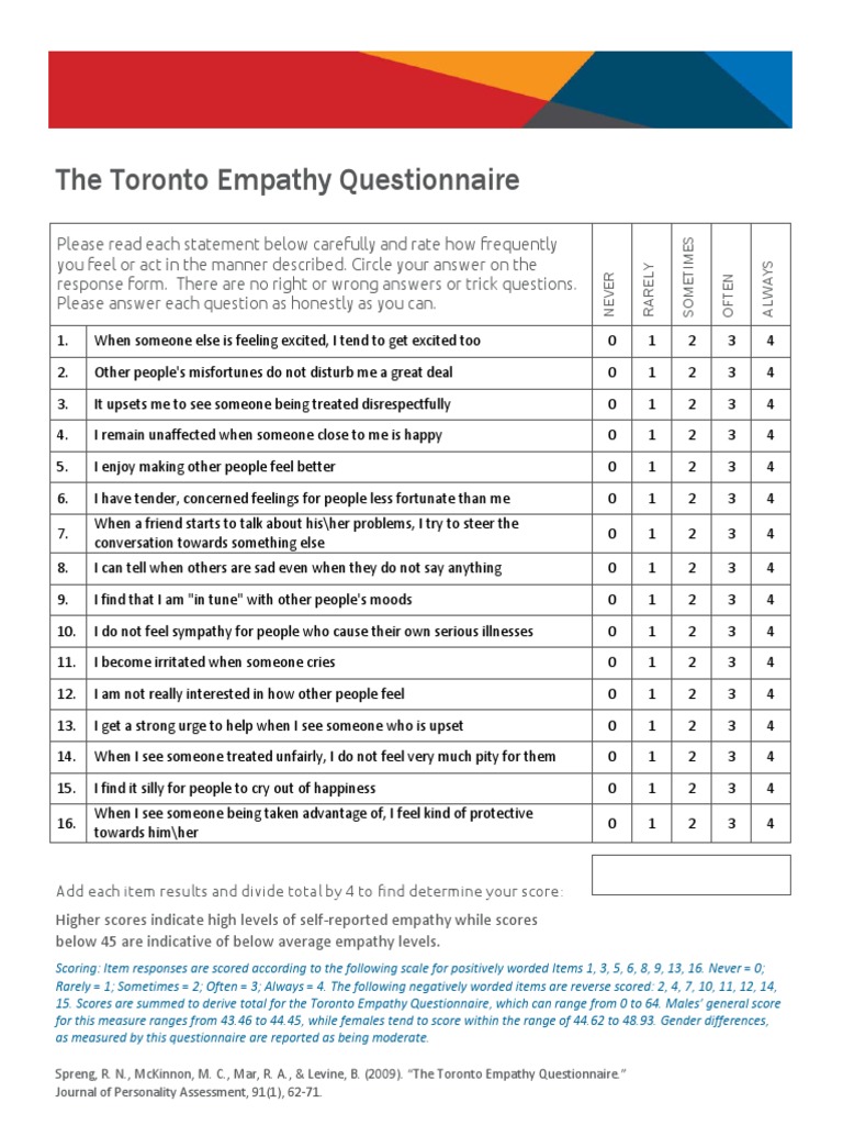 The Toronto Empathy Questionnaire | PDF | Empathy | Emotions