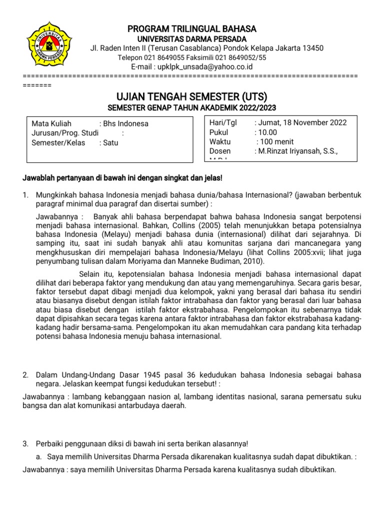 UTS Gasal 2022-2023 | PDF