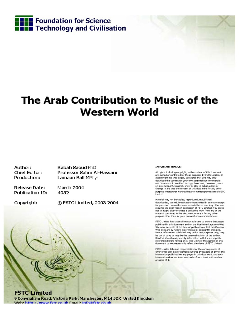 Arab Contribution To Music of The Western Part 1 | PDF