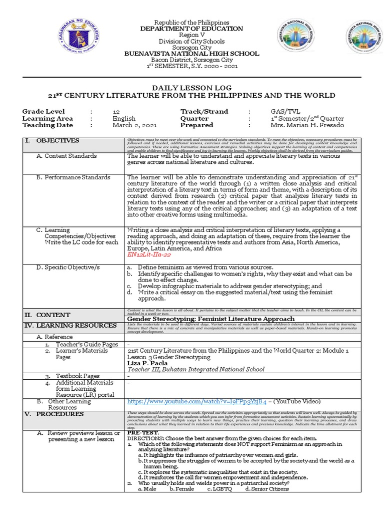 Detailed Lesson Plan Feminism PDF Free | PDF | Feminism | Gender Studies