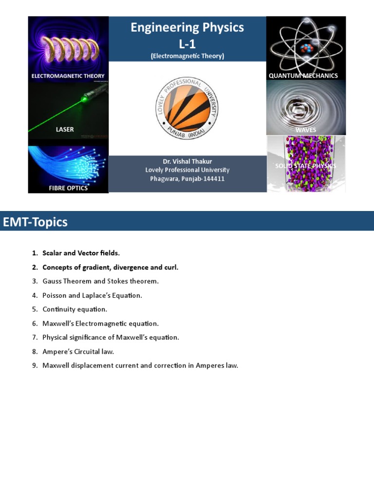 Engineering Physics L-1: (Electromagnetic Theory) Quantum Mechanics | PDF | Euclidean Vector ...