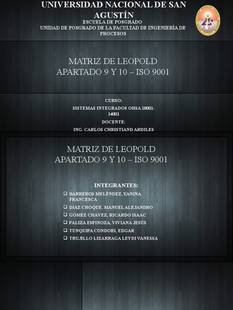 Matriz de Leopol y Apartados 9 y 10 - GRUPO4 | PDF | Auditoría | Agua