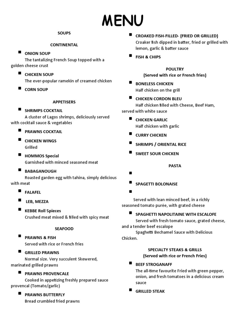 Food Menu | PDF | Hamburgers | Tomato Sauce