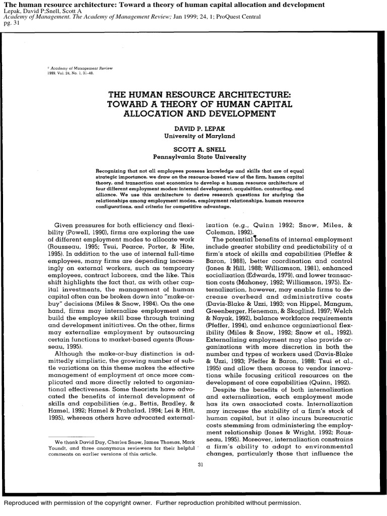 Lepak and Snell_1999The_human_resource_architecture | PDF