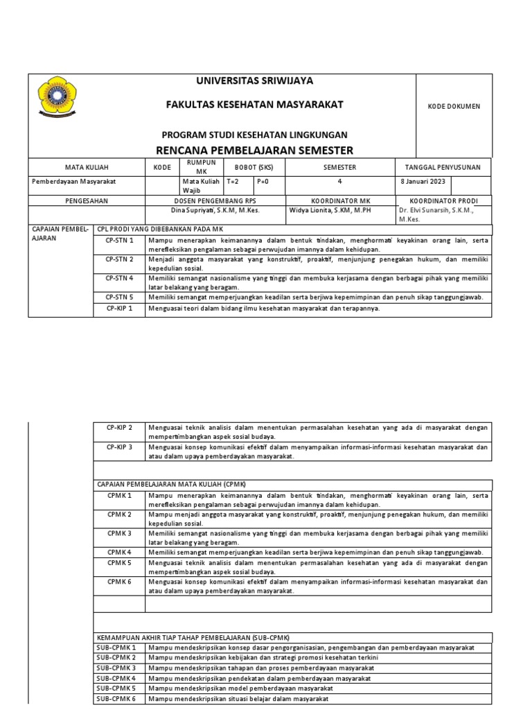 RPS Pemberdayaan Masyarakat - Prodi Kesehatan Lingkungan | PDF ...