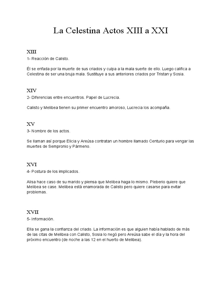 La Celestina Actos XIII A XXI | PDF | Clásicos