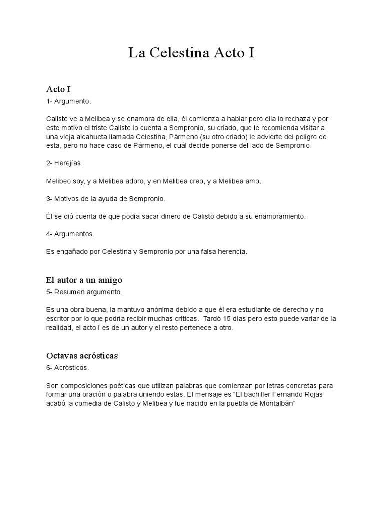 La Celestina Acto I | PDF | Poesía | Clásicos