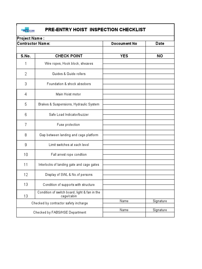Hoist Checklist | PDF | Crane (Machine) | Components