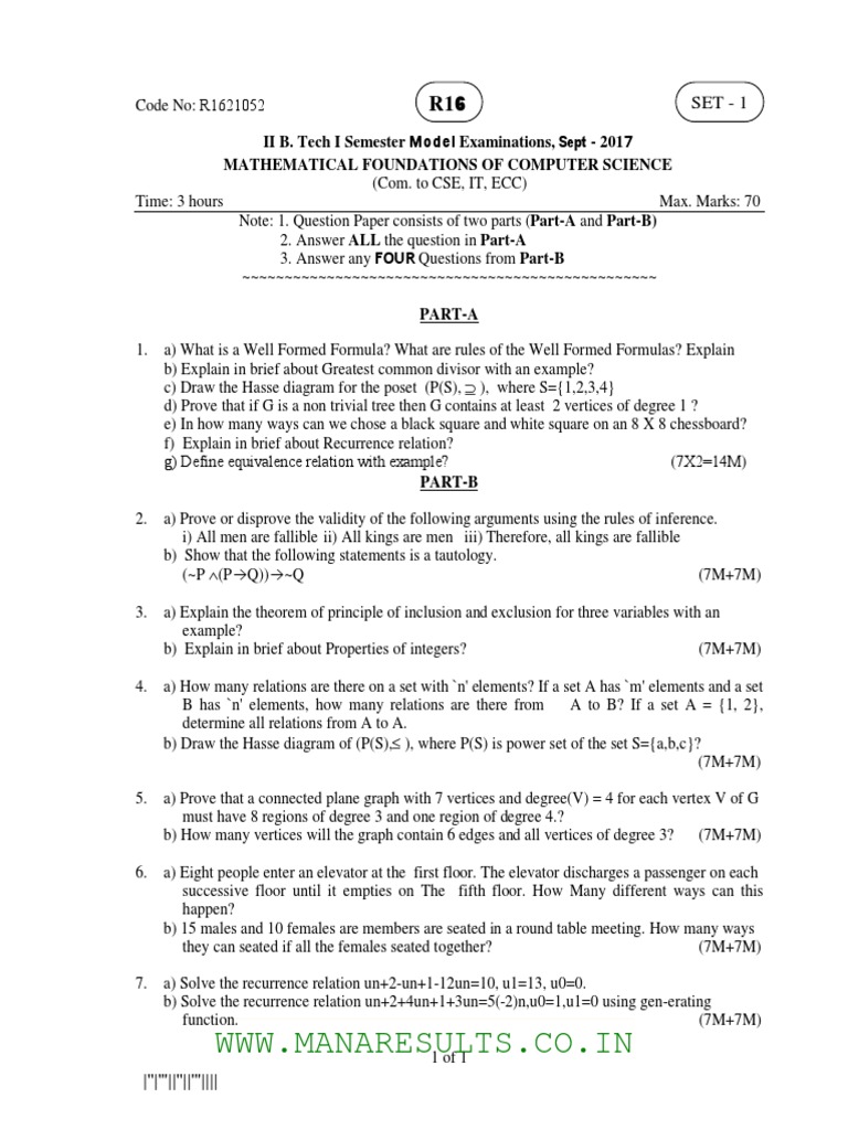 WWW - Manaresults.Co - In: Mathematical Foundations of Computer Science (Com. To CSE, IT, ECC ...