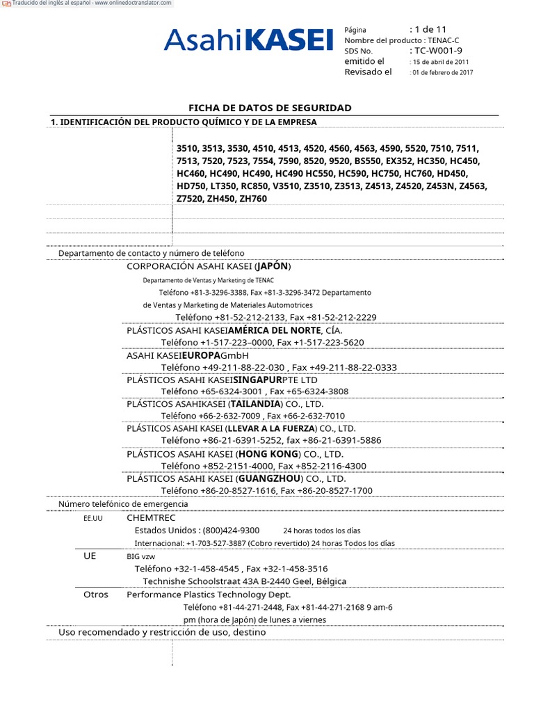 Ficha de Seguridad del TENAC-C | PDF | Residuos | Formaldehído