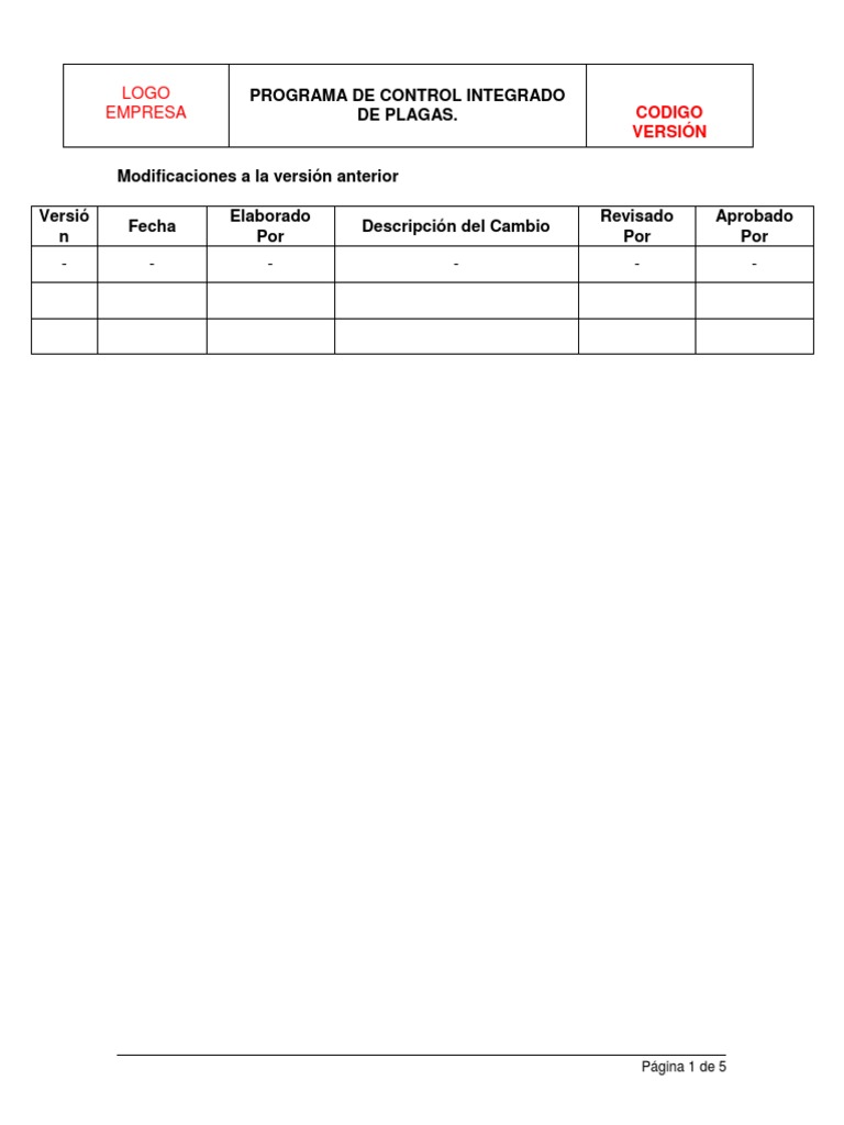 Ejemplo Programa Control Integrado de Plagas | PDF | Plaga (organismo) | Pesticida