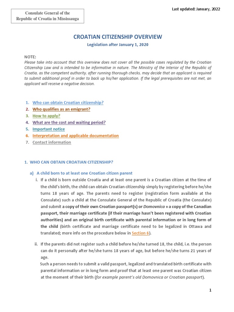 Croatian Citizenship Overview Jan 2022 | PDF | Birth Certificate ...