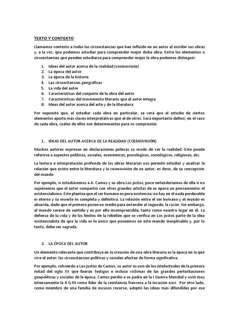 TEXTO Y CONTEXTO (1) (1) | PDF | Autor | Albert Camus