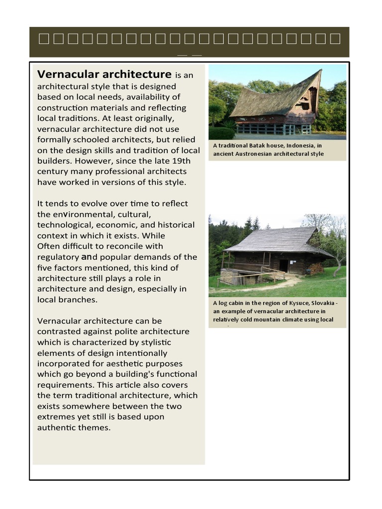 Vernacular Architecture | PDF