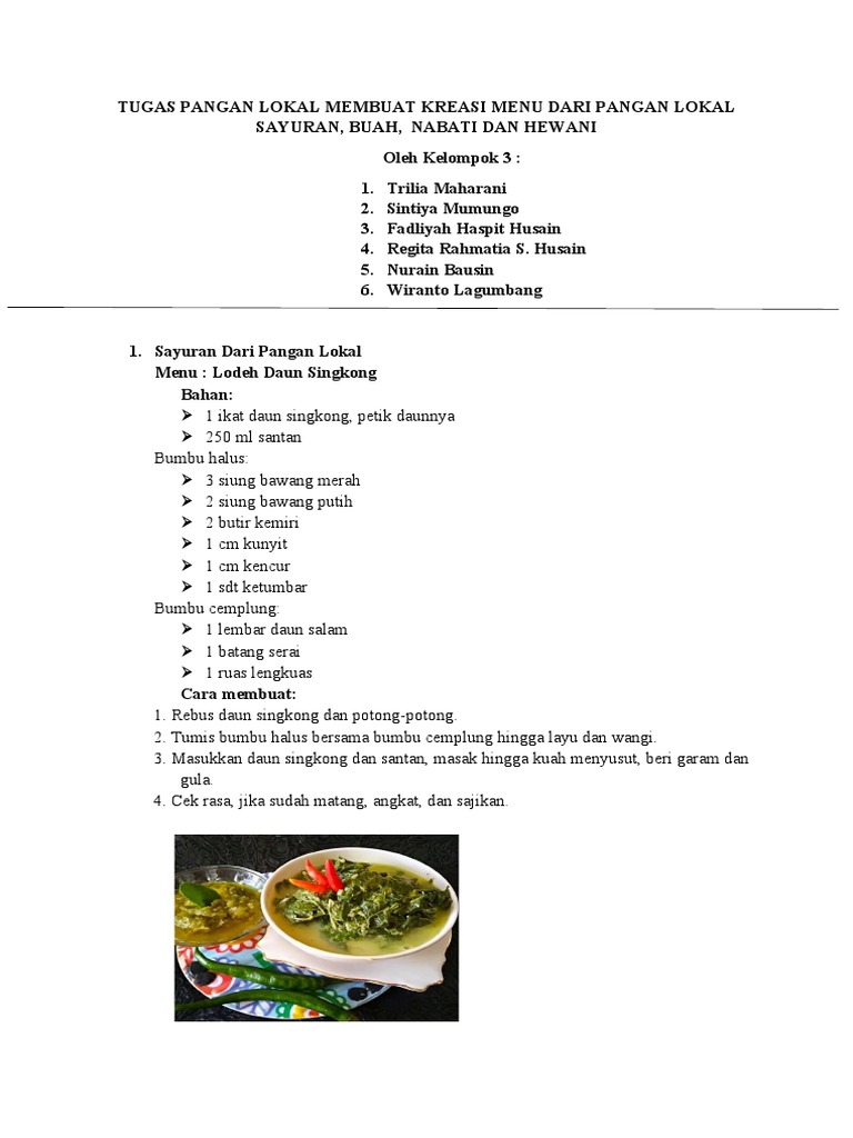 TUGAS KREASI MENU PANGAN LOKAL Kelompok 3 | PDF