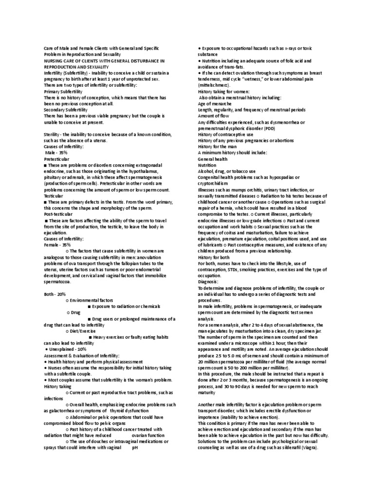 Reproductive Health Nursing Care Guide | PDF | Infertility ...