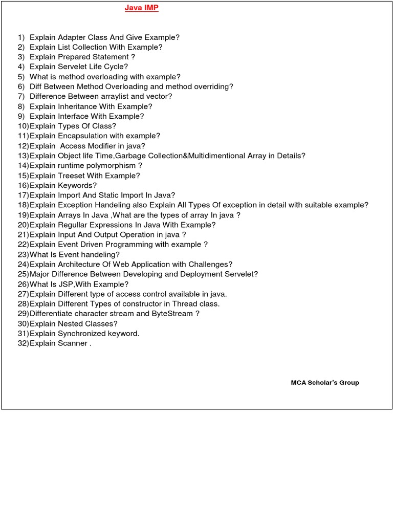 JAVA Imp For Mca 1st Year 1st Sem PDF | PDF JAVA Imp For Mca 1st Year 1st Sem PDF | PDF