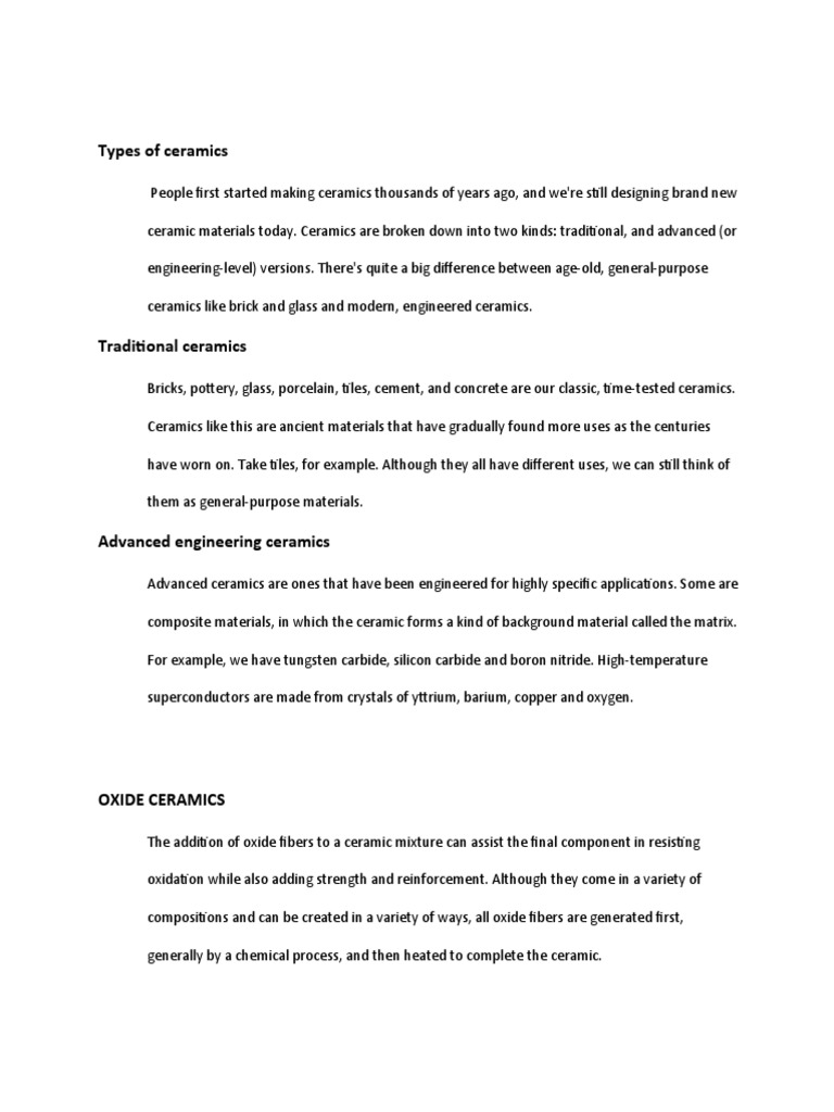 Types of Ceramics | PDF | Ceramics | Porcelain