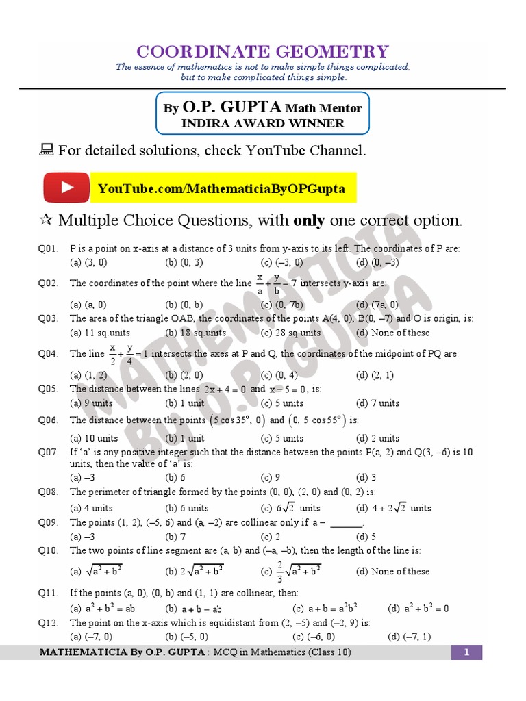 (MCQ) - Coordinate Geometry | PDF | Triangle | Elementary Mathematics