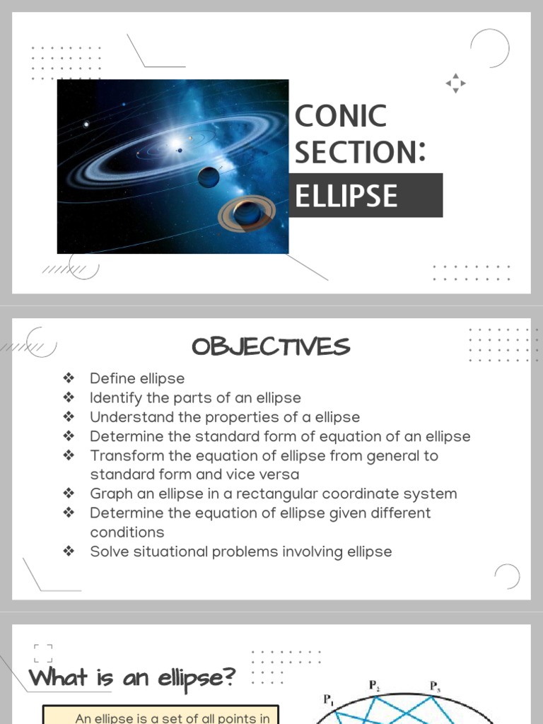 (PreCal 11) Conic Section - Ellipse PDF | PDF | Ellipse | Mathematical ...