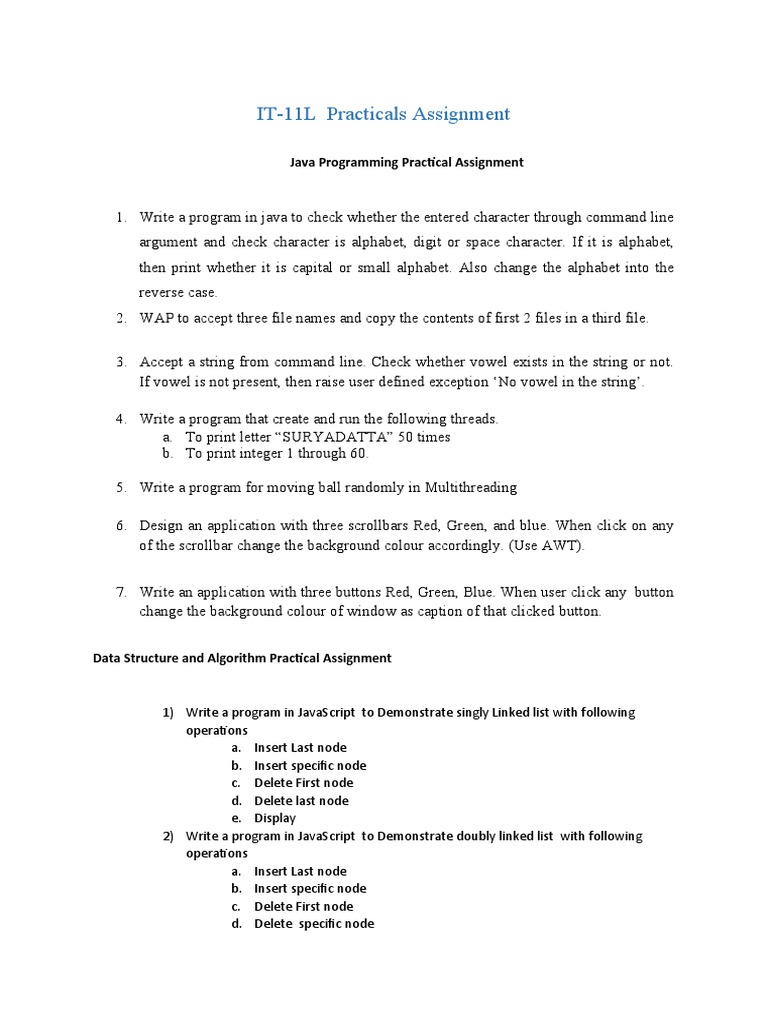 It11l Practical Assignment Pdf Computer Program Programming 