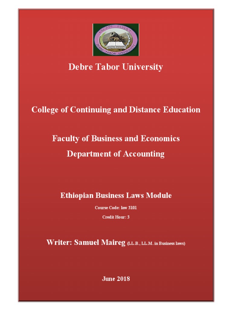 Ethiopian Business Law Module | PDF | Legal Liability | Law Of Agency