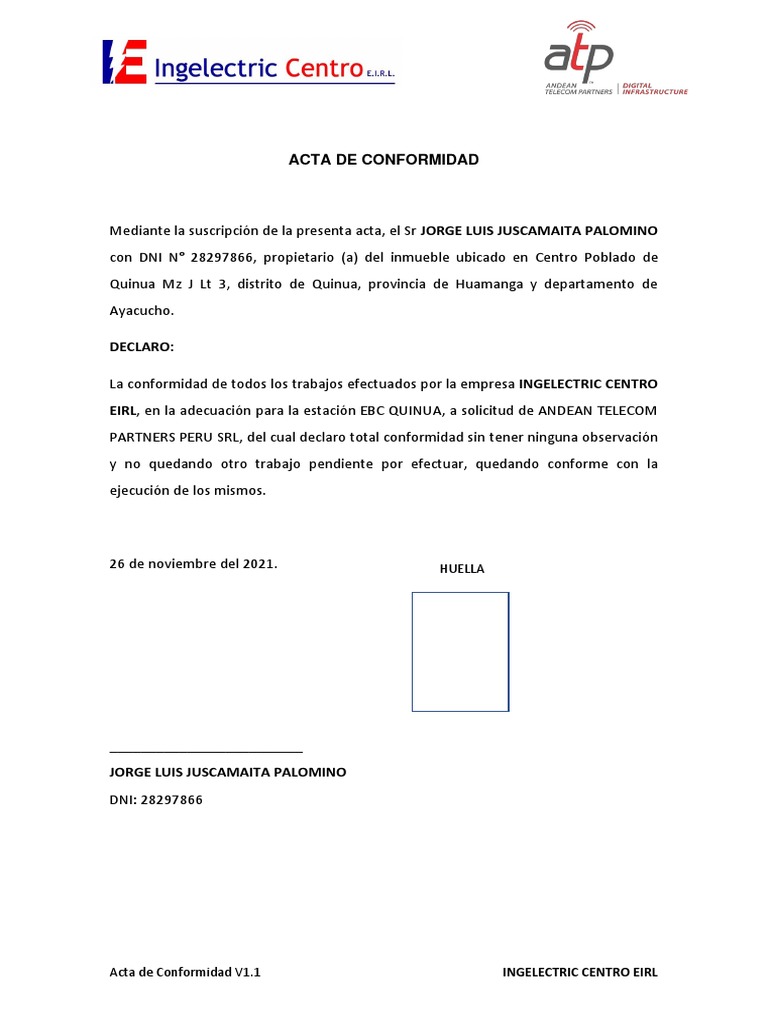 Acta de Conformidad - Jorge Juscamayta | PDF