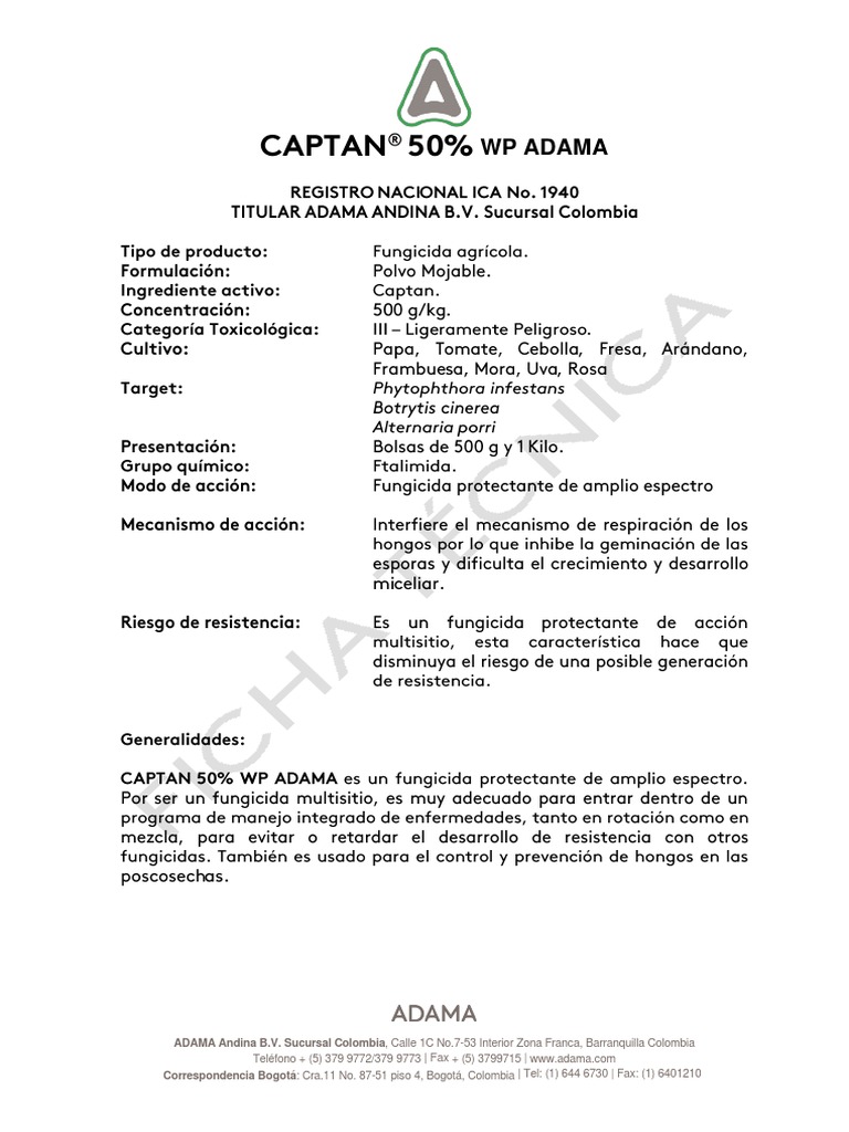 Captan 50 WP - Ficha Tecnica | PDF