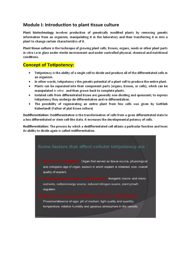 Plant Biotechnology Notes | PDF | Agar | Growth Medium