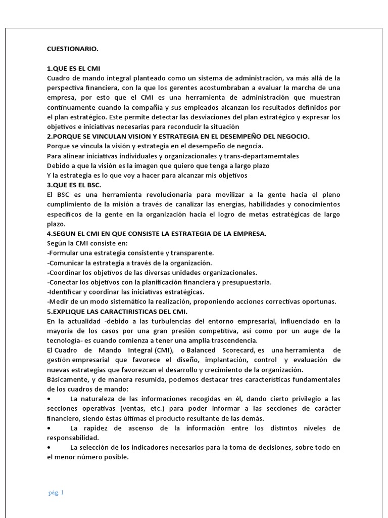Cuadro de Mando Integral: Conceptos Clave | PDF | Business
