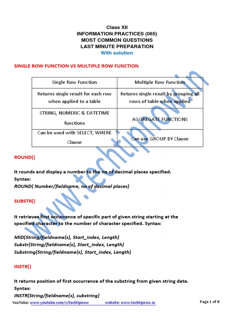 Last Minute Preparation Most Commonly Asked Class 12 IP | Download Free PDF | Computer Network ...