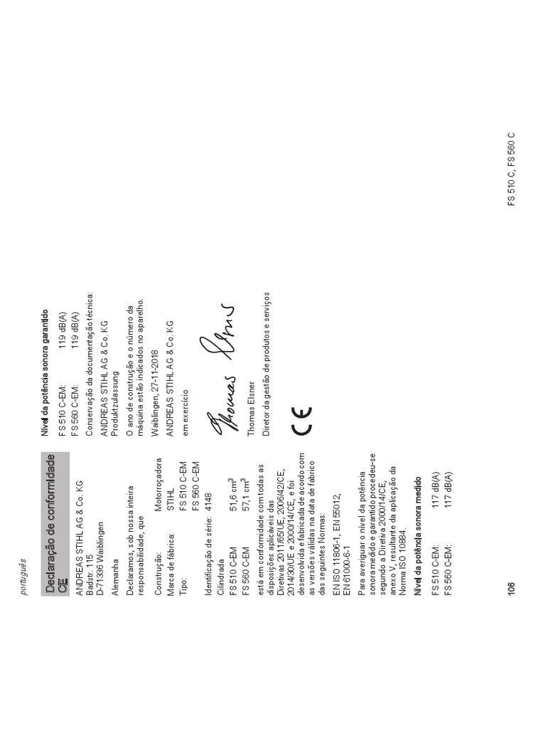 Certificado Ce Stihl FS 560 PDF | PDF | Science & Mathematics